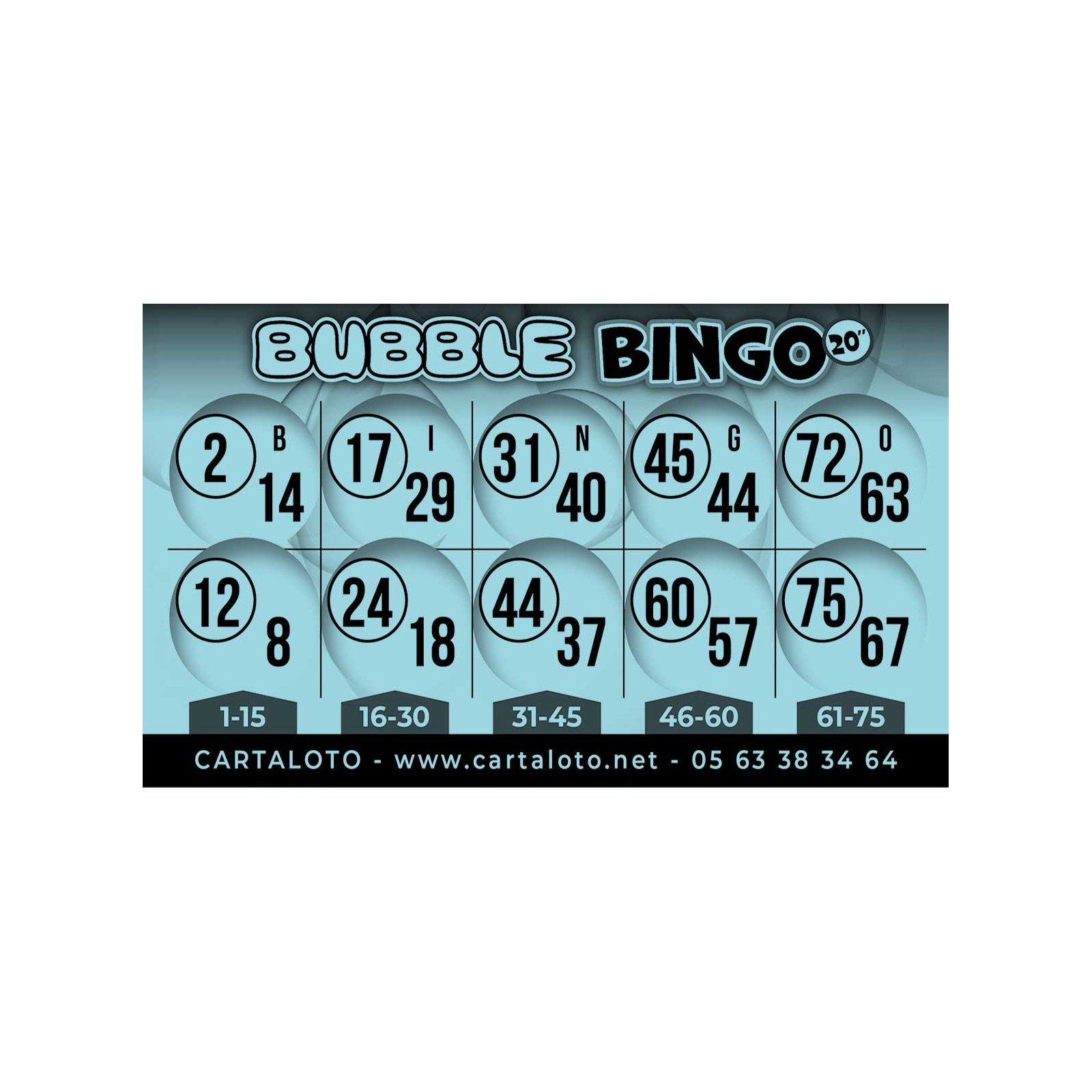 Bubble Bingo 20 numbers bingo paper game I Bingo sheets